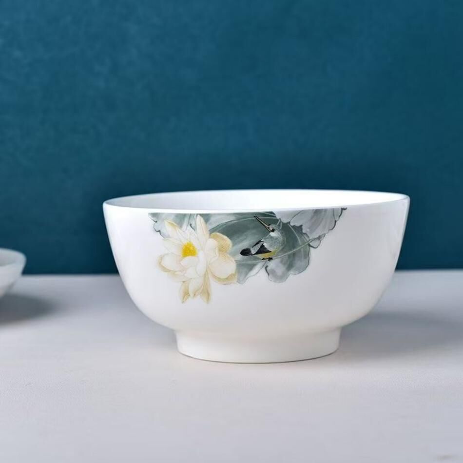 Delicate Ceramic Soup Bowl With Exquisite Lotus - And - Bird Design ...