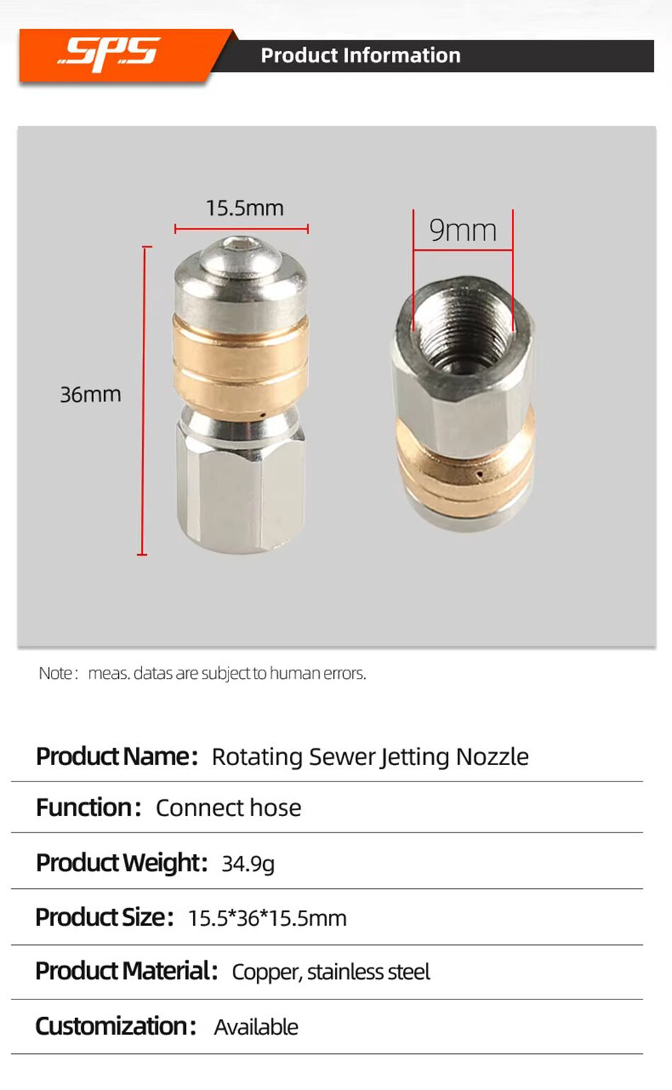 Bulk Buy China Wholesale Sps 1/8" Rotating Sewer Jetting Nozzle With 3 ...