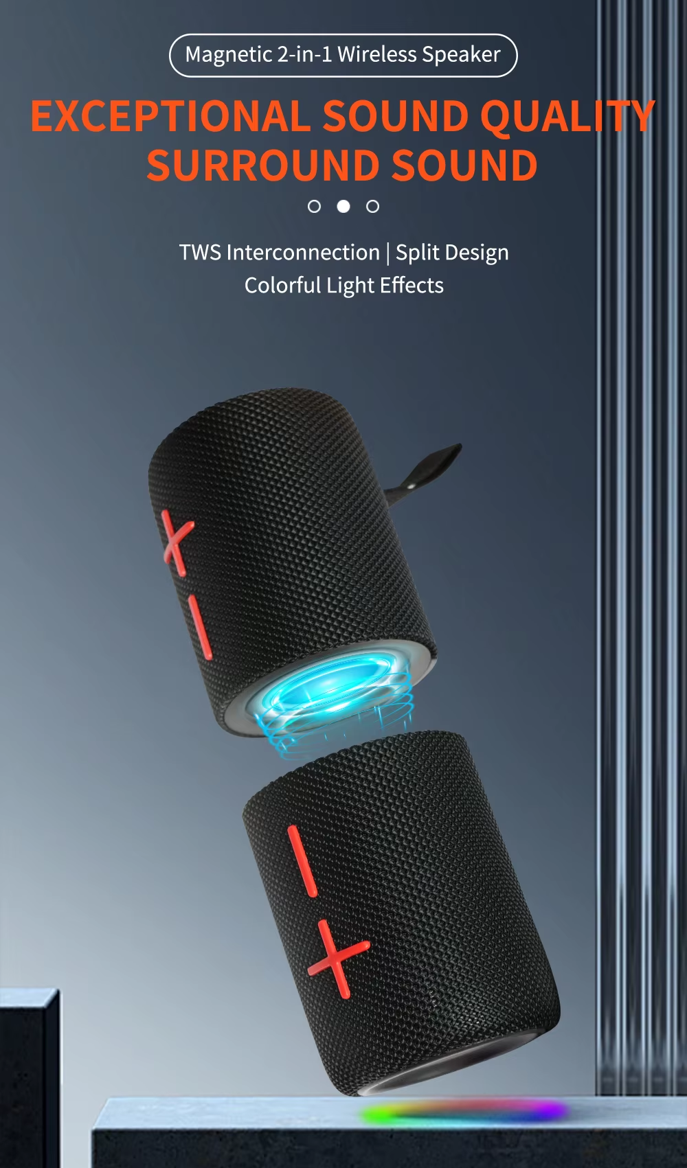 Portable Two In One Waterproof Ipx6 Rgb Split Tws Magnet Wireless ...