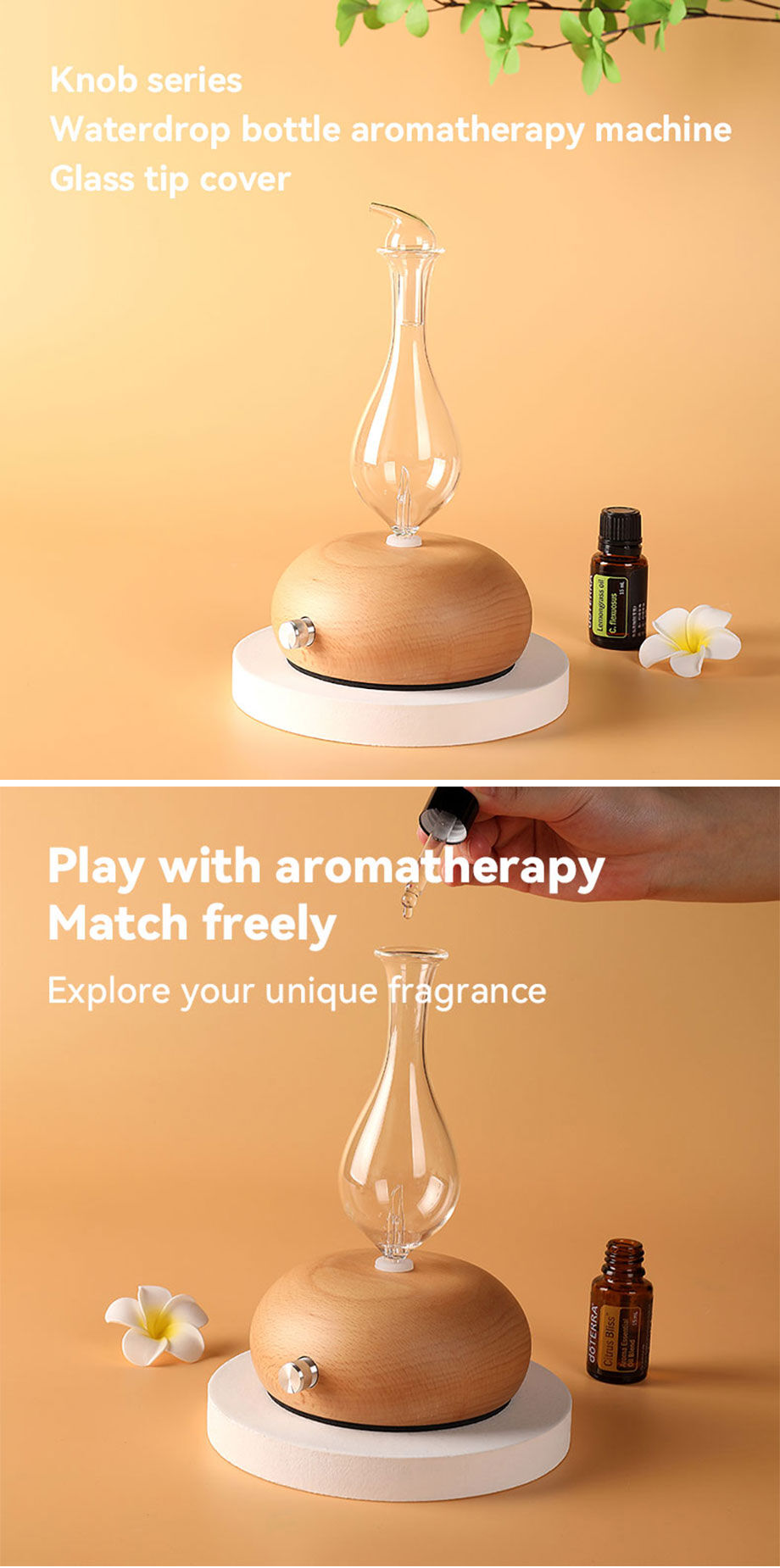 New Design Portable 7 Color Light Essential Oil Diffuser Glass Waterless Aroma Nebulizing ...