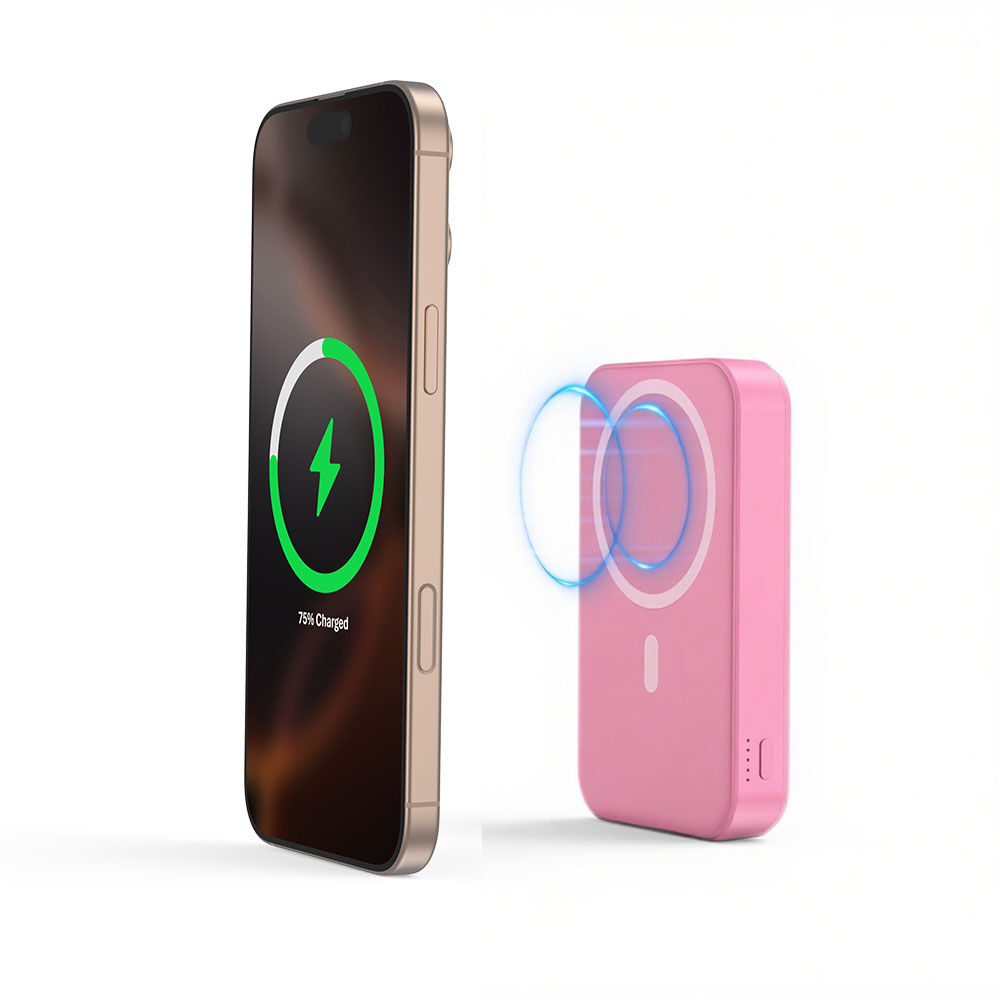 Portable Phone Charger 3000mah Magnetic Wireless Charging Pink Power ...