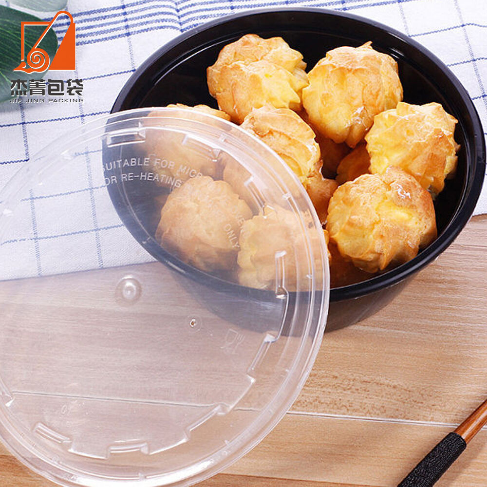 Round Disposable Microwaveable Sealed Takeaway Black Soup Box Soup Bowl ...
