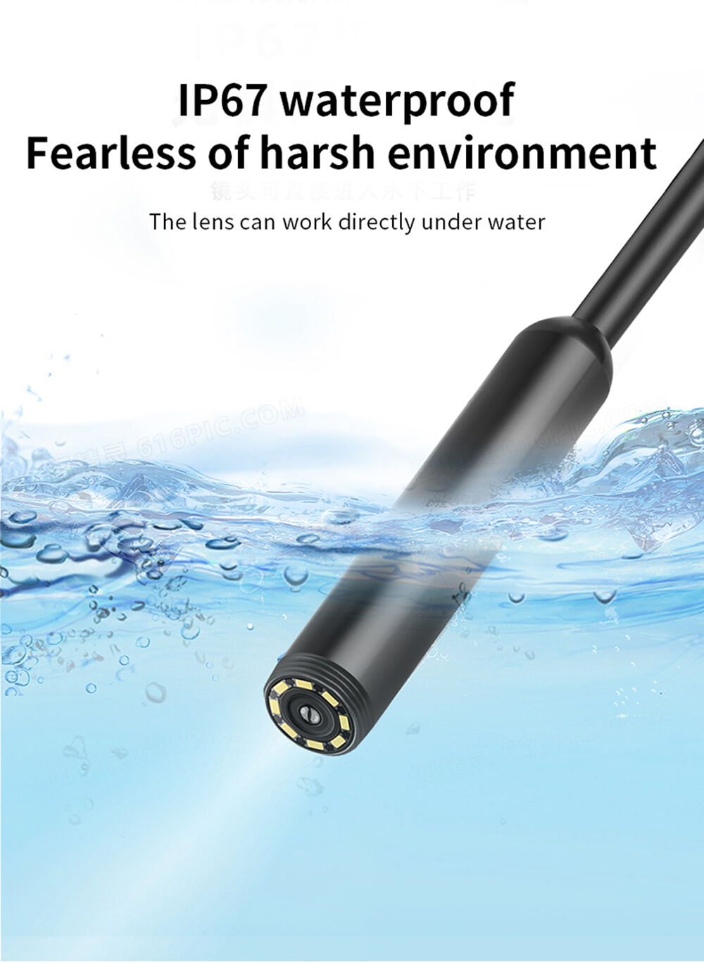 Dearsee 8mm Single Lens Endoscope Camera With 8 Leds Hard Cable 10m ...