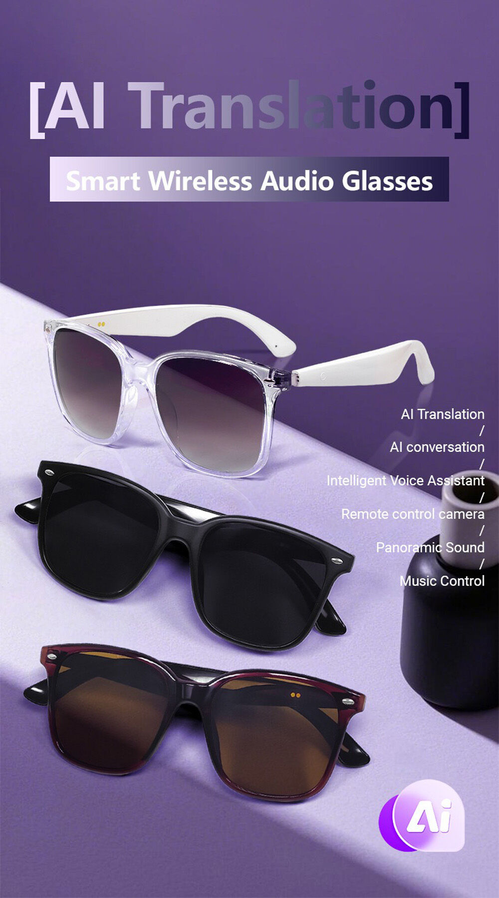 Wireless Smart Ai Translation Sunglasses With Noise Cancellation And ...