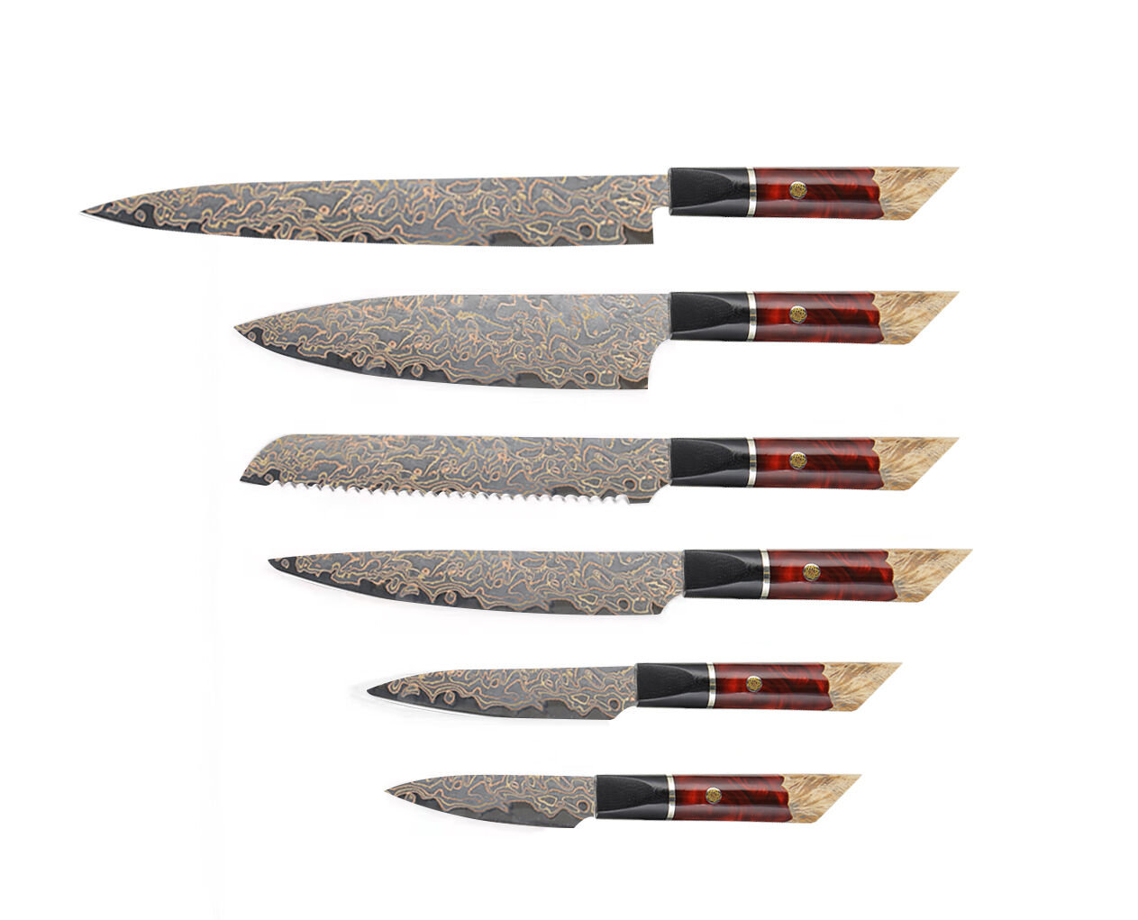 Premium New Arrivals Tricolour Copper Damascus Steel Kitchen Chef Knife ...