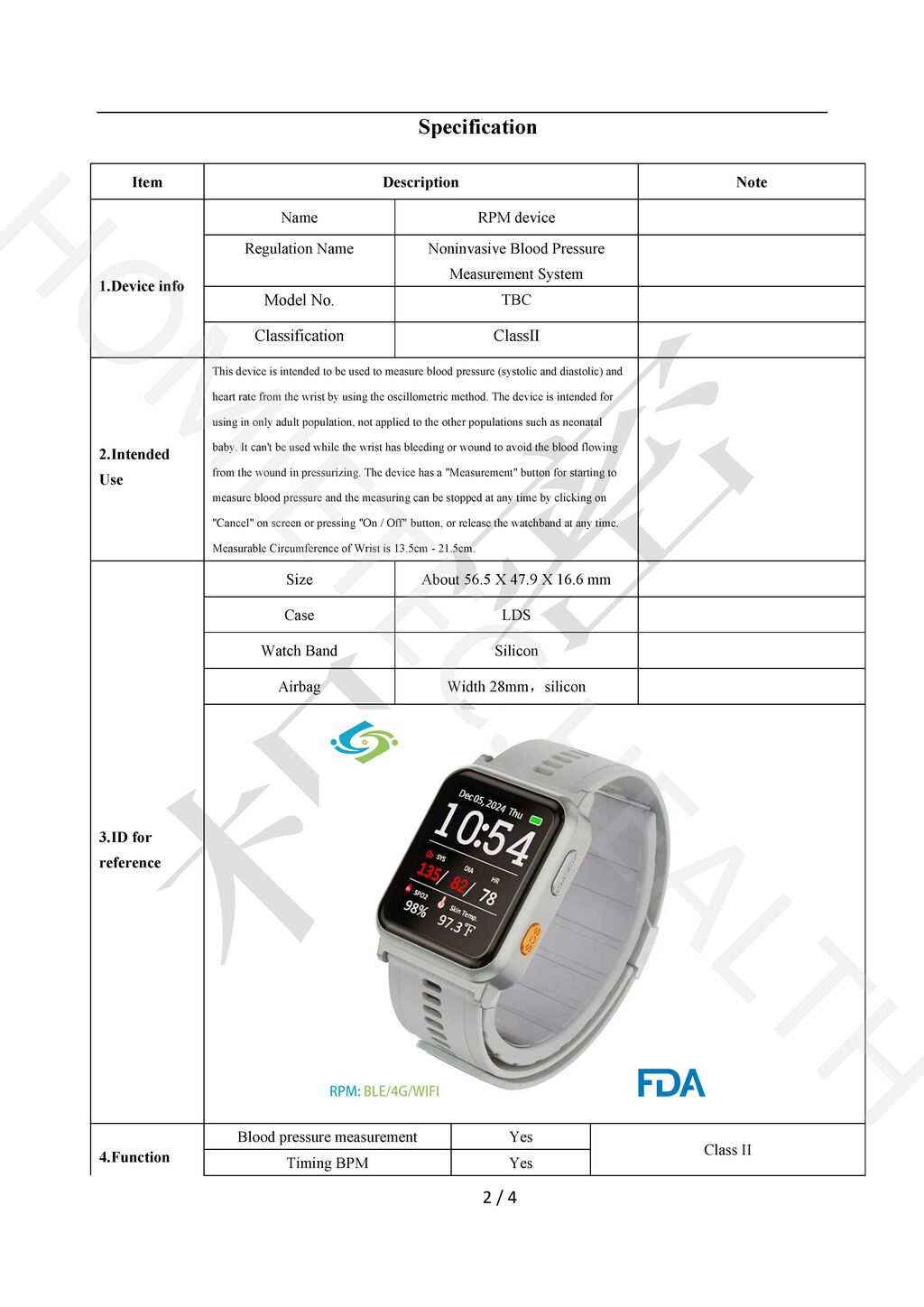 Fda Mdr Nmpa Otc Smart 4g Rpm Sos Bp Health Watch V3 With Tbpm, Heart ...