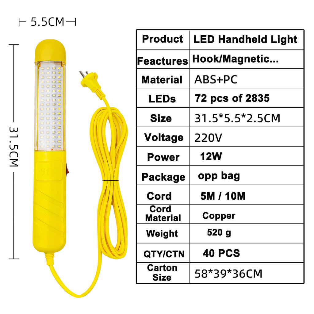 Yellow 12w Led Trouble Light Tool Light 72 Leds Handheld Cored Work ...