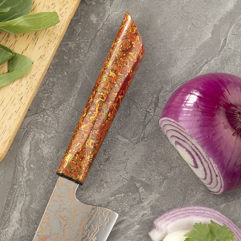 Amber Custom Japanese Rainbow Vg10 Copper Damascus Chef Knives With ...