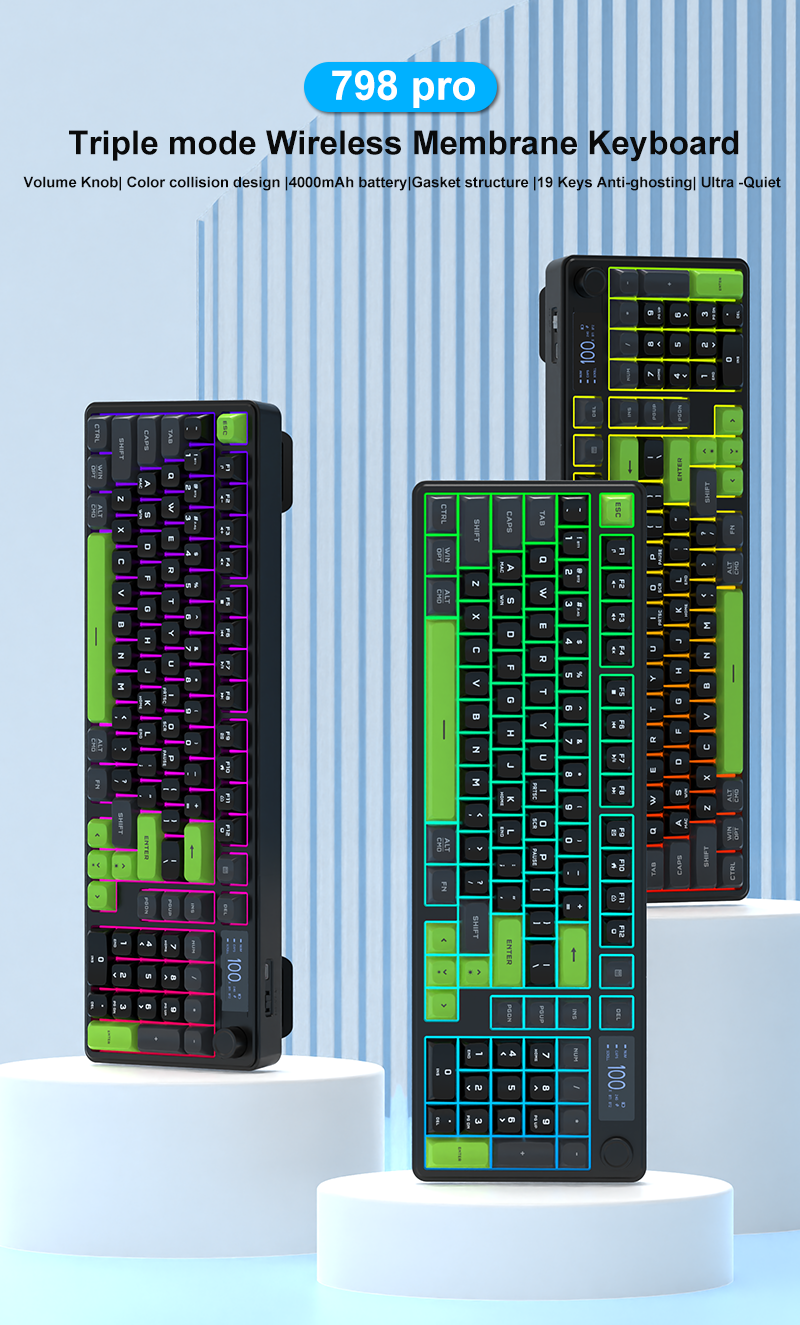 Triple Mode Membrane Gaming Keyboard With Knob And Display Screen $12.5 ...