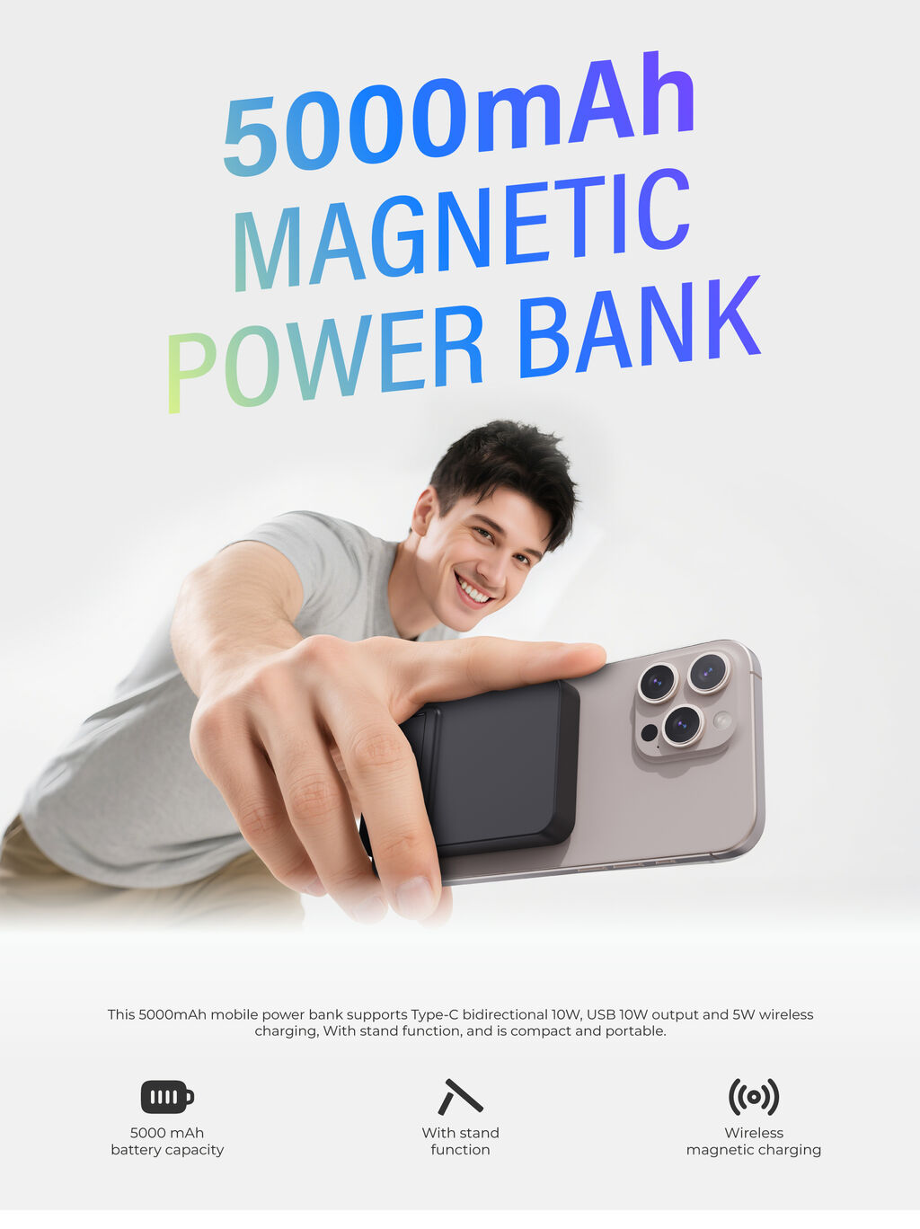 Ultra-slim 5000mah Magnetic Wireless Charger Power Bank | 22.5w Super ...