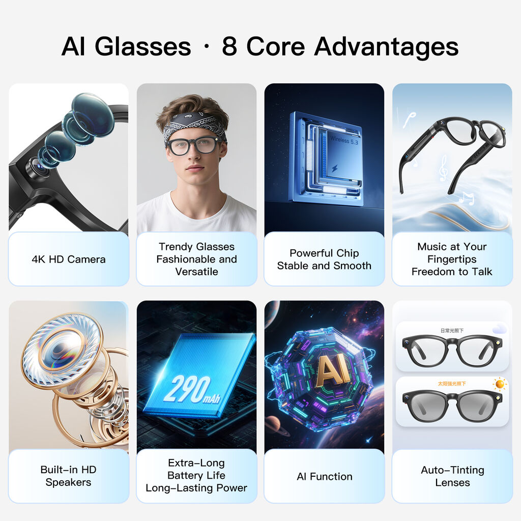 Ai Smart Glasses Hot Sale Eyeglasses With Camera Speakers & Voice ...
