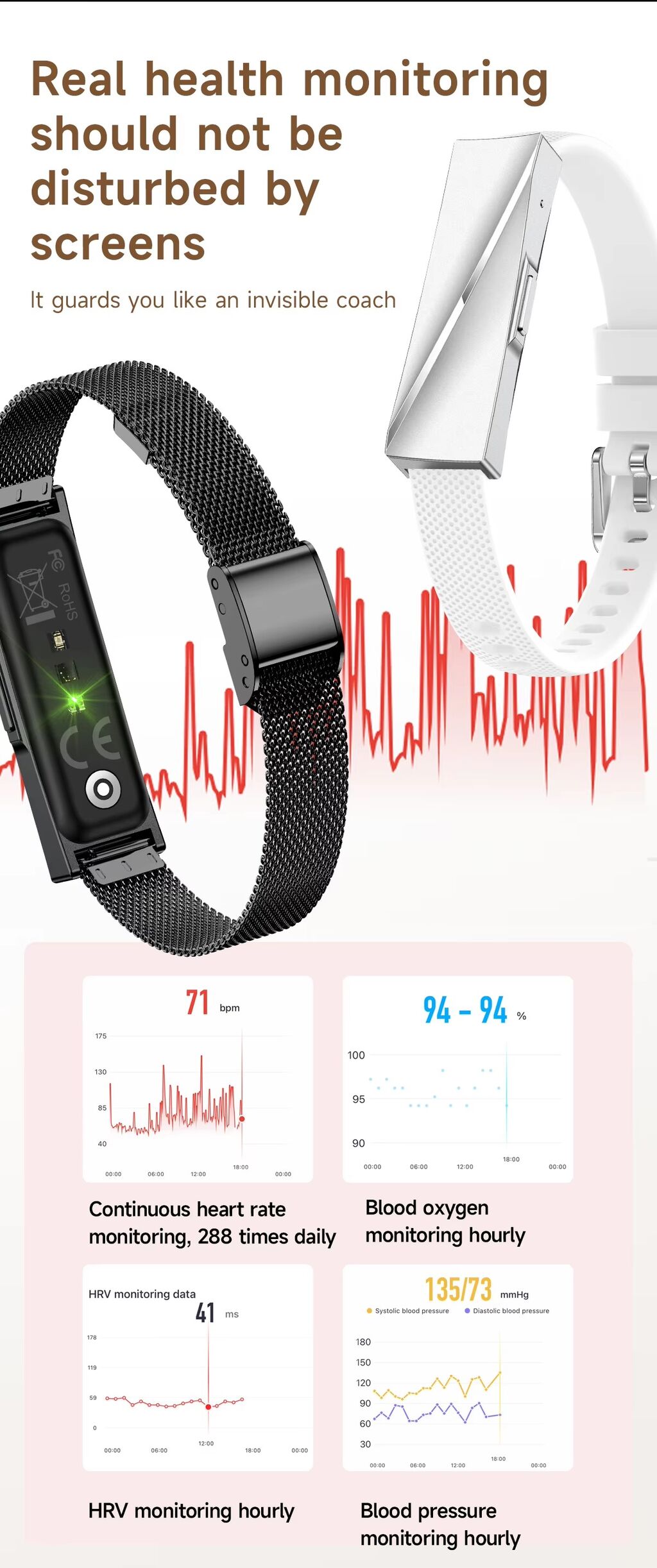 No-screen Smart Fitness Tracker Ip68 Waterproof Sleep Health Monitor ...