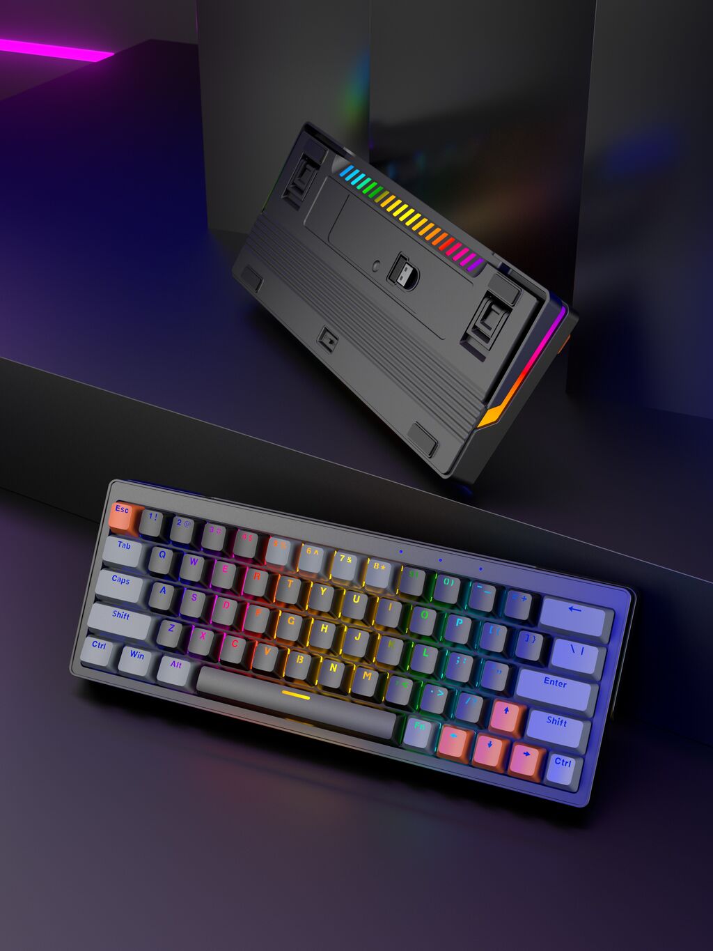 Tri-mode 60%_ Wireless Gaming Mechanical 68keys Keyboard_side Bottom ...