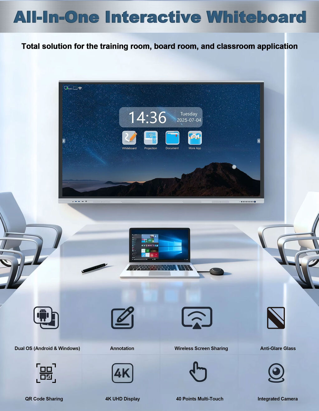 Anti-glare Tft Lcd Panel Interactive Whiteboard 40-point Multi-touch ...