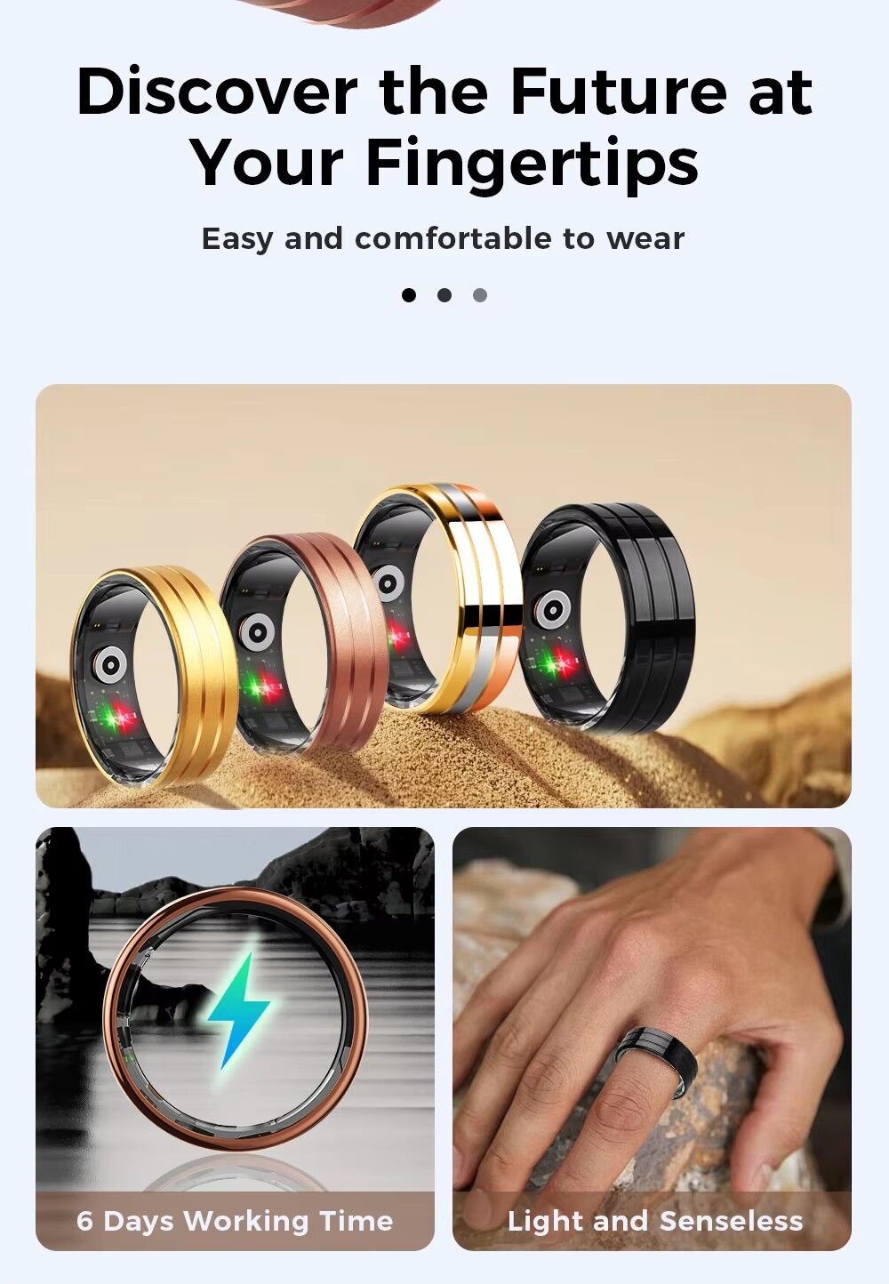 High Quality 5atm Waterproof Gold Smart Ring Air Gesture Camera Female ...