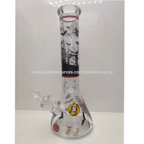 China 14inch 7mm glass bong beaker waterpipe dabrig with decals on ...