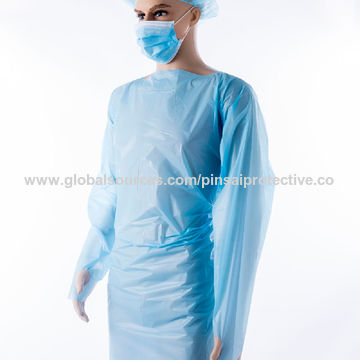 China Blue Disposable Plastic CPE Isolation Gown Anti-Dust Waterproof ...