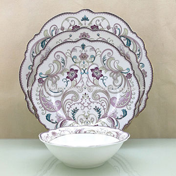 China 24-piece fine China wave shape dinner set gold and colored ...