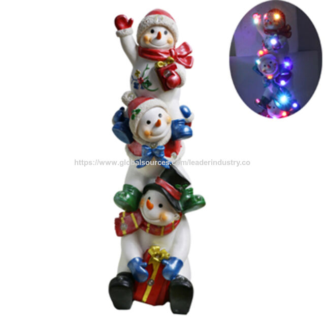 China Hot selling Lighted Stacked Snowman Family Resin Christmas ...