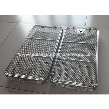 Stainless steel wire mesh sterilizing surgical instrument basket with ...