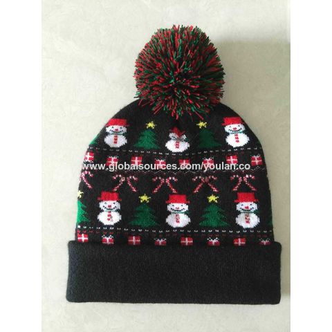 China Beanie for winter made of 100% acrylic Christmas hat with LED on ...