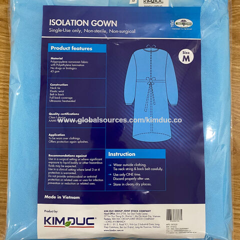 Vietnam Isolation gown AAMI level 2, PP nonwoven & PE lamination ...