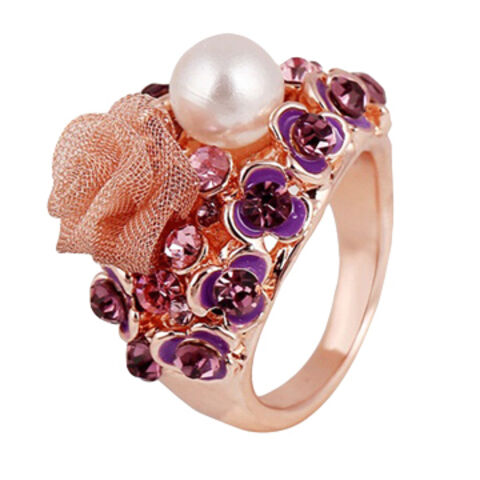 China Elegant Ring for Women, with Imitation Pearl/Crystal and Enamel ...