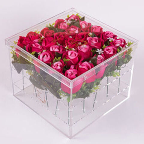 Clear Acrylic Rose Flower Box, Makeup Organizer Cosmetic Tools Holder ...