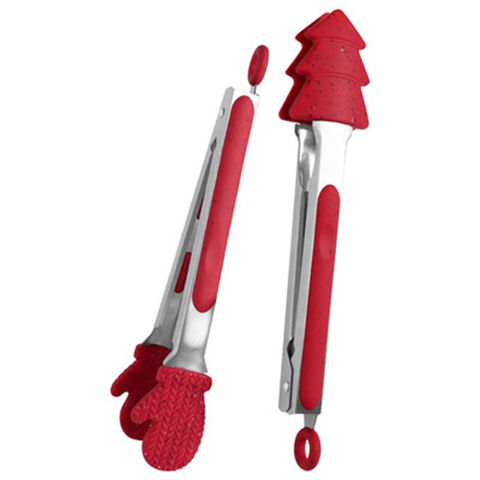 China Food Tong Hangable Christmas Style Silicone Stainless Steel ...
