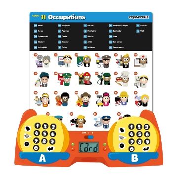 Simple console game for children playing with learning cards, LEDs and ...