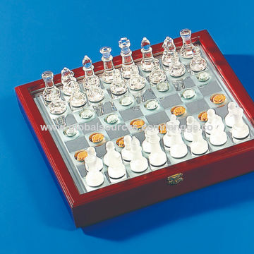 China LANGGE 2 in 1 Glass chess game set galss with wooden box on ...