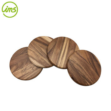 Taiwan Set Of 4 Acacia Wood Round Coasters With Holder on Global ...