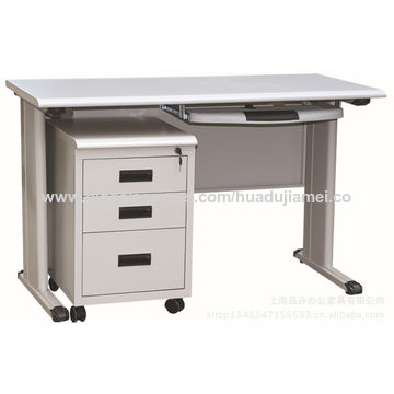 Steel powder coating office desk with small movable pedestals and 25mm ...