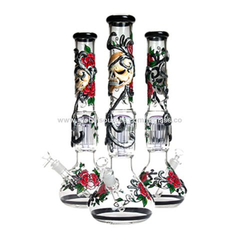 China 18'' Glass Beaker Bong Skull Rose Art Bongs 12 Tree Perc Smoking ...