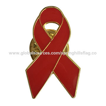 China Red ribbon Aids/HIV awareness Lapel Pins on Global Sources