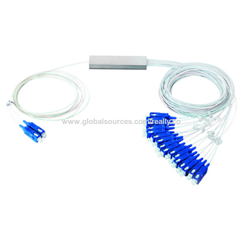 China FTTH 2x16 PLC Splitter/ Mini Steel Tube 1M G657A1 fiber 0.9mm on ...