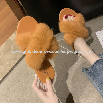 China 2021 New cross rabbit hair slippers with sandals and slippers for ...