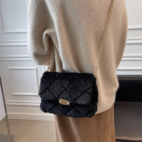 China Ins Diamond Lattice Ladies Bags Leather Handbags Faux Fur ...