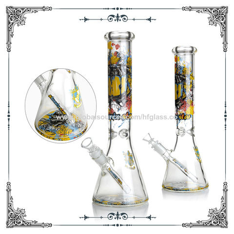 China Hand Blown 7MM Glass Beaker Bong with Luminous decals Smoking ...