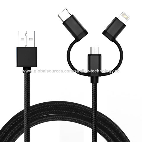 China USB A to Type C + Micro + Lightning 3 in 1 multifunctional cable ...