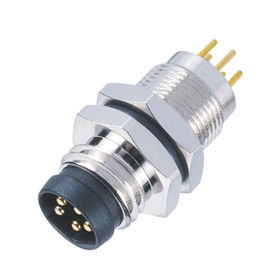 M8 5-pin B-coding male righ angled rear mounting panel mount connector ...