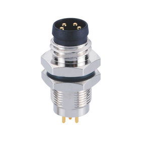 M8 5-pin B-coding male righ angled rear mounting panel mount connector ...